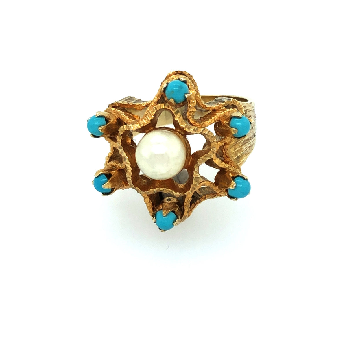 1970s Gold and Turquoise Flower Design Ring – The Vintage Jewellery Company